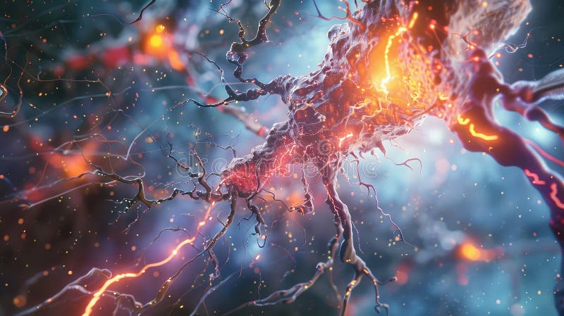 Microscopic View of a Neuron with Branching Dendrites and Axon Stock ...