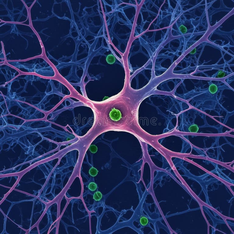 Microscopic View of a Neuron with Branching Network Stock Illustration ...