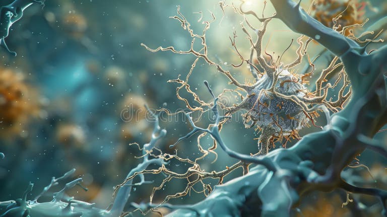 Microscopic View of a Neuron Cell with Intricate Branching Structures ...
