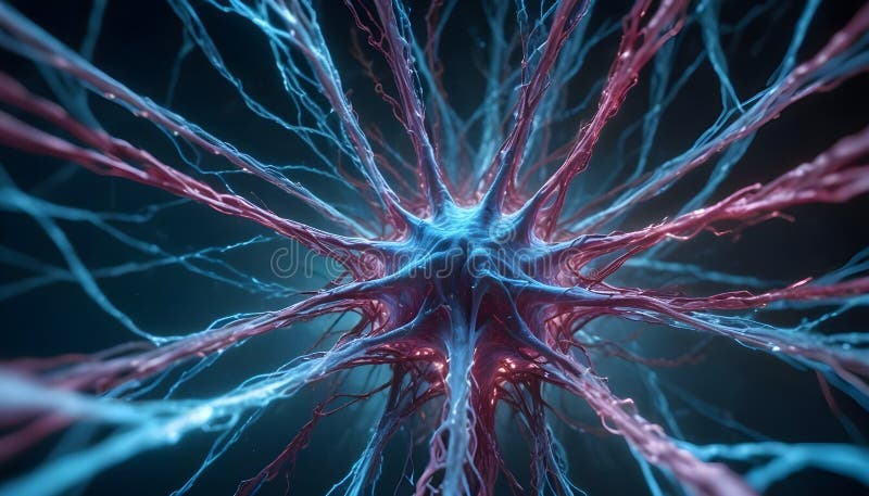 A Microscopic View of a Neuron with Detailed Structures and Glowing ...