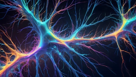 Microscopic View of a Neuron with Glowing Dendrites and Synapses Firing ...