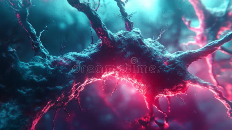 Microscopic View of a Neuron with Synaptic Connections Stock ...