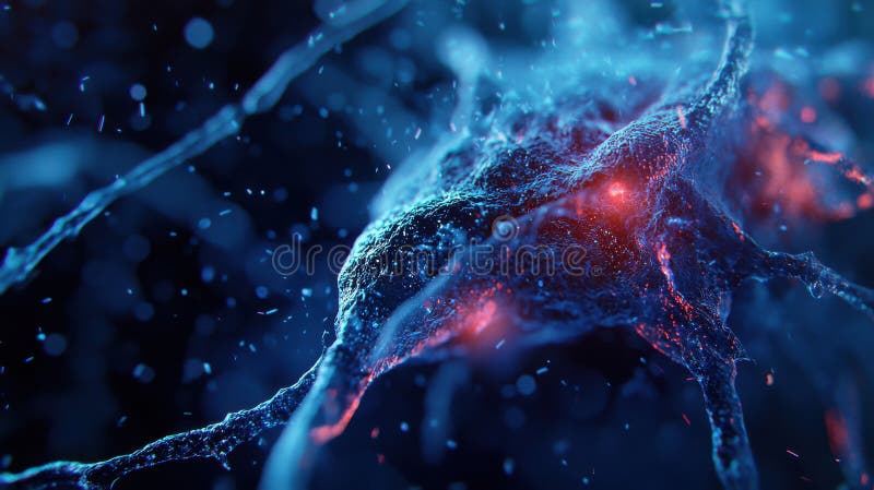 Microscopic View of Neurons with Glowing Connections in Blue and Red ...