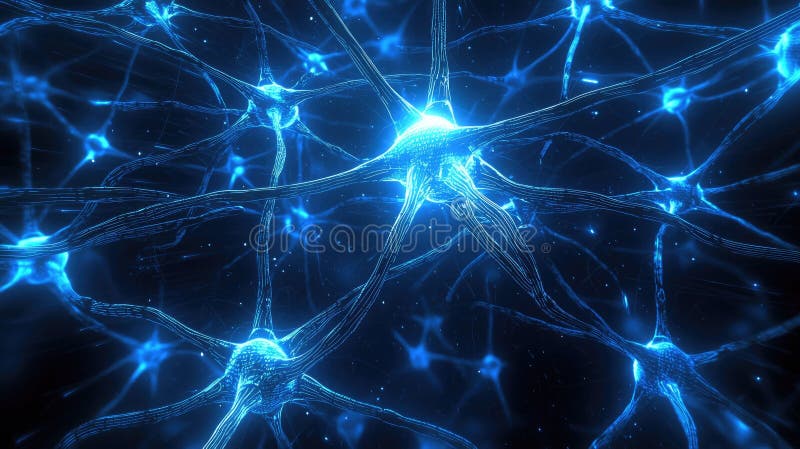 Microscopic View of Neurons with Luminous Blue Light, Showing Complex ...