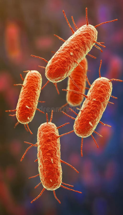 Microscopic View of Orange Bacteria Cells, Scientific Illustration of ...