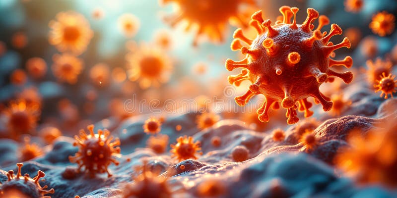 Microscopic View of Orange Virus Particles Under Warm Light Stock ...