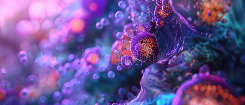 Microscopic View of Organic Structure, Banner with Purple Abstract ...