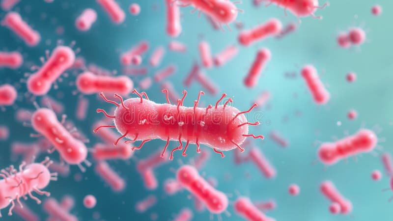 Microscopic View of Pink Bacteria with Blue Background in Scientific ...