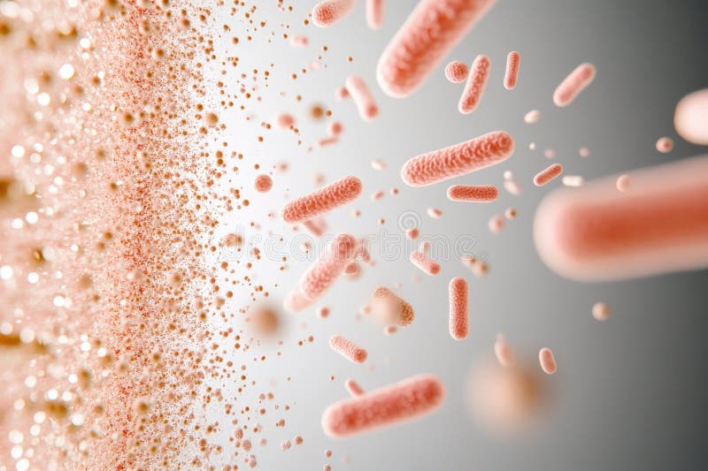 Microscopic View of Pink Bacteria in Motion Against a Blurred ...