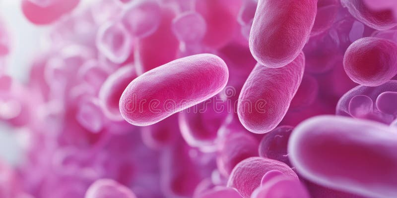 Microscopic View of Pink Bacterial Cells Stock Image - Image of ...