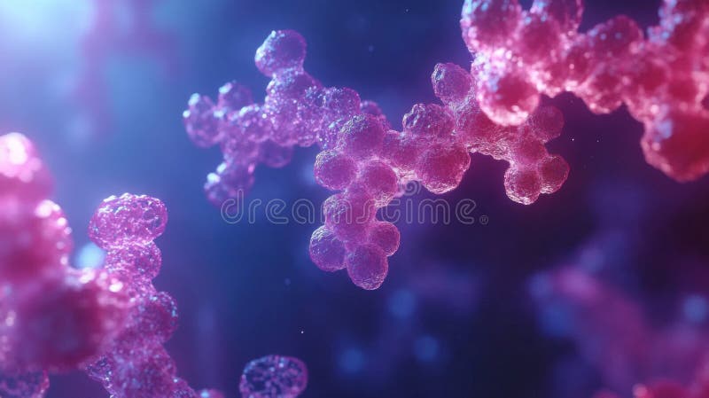 Microscopic View of Pink and Blue Protein Molecules in 3D Rendering ...