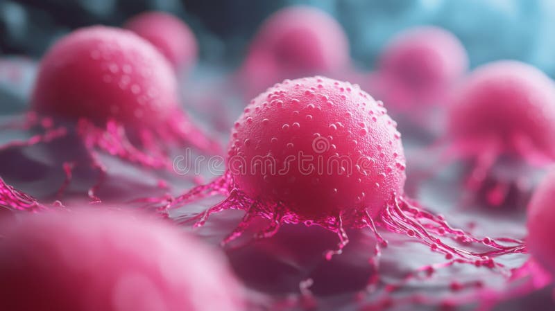 Microscopic View of Pink Cancer Cells with Tentacles Stock Illustration ...