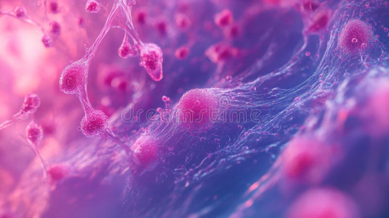 Microscopic View of Pink Cells in a Network Stock Illustration ...