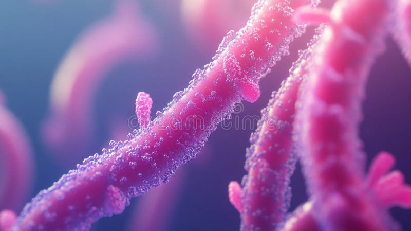 Microscopic View of Pink Filamentous Structures Stock Illustration ...