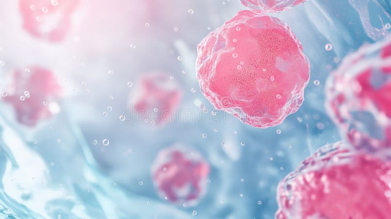 Microscopic View Pink Human Cells Blue Liquid Environment Cellular ...
