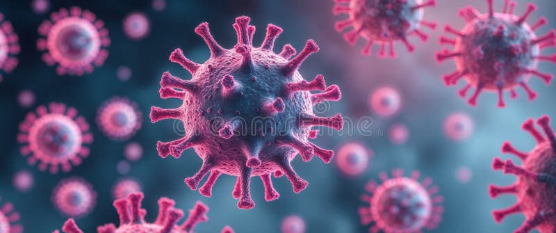 Microscopic View of Pink Virus Particles Stock Image - Image of peach ...