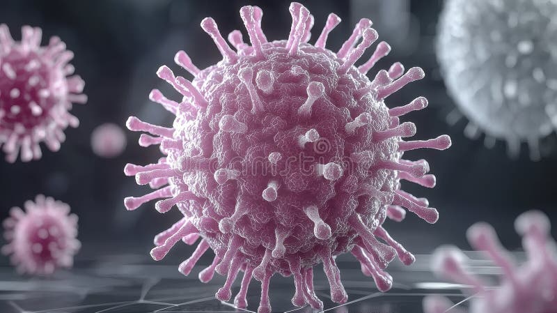 Pink Virus Particles on Dark Reflective Surface Detailed 3D Render ...