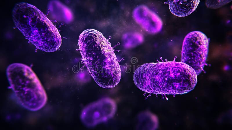 Microscopic View of Purple Bacteria with Glowing Details Stock Image ...