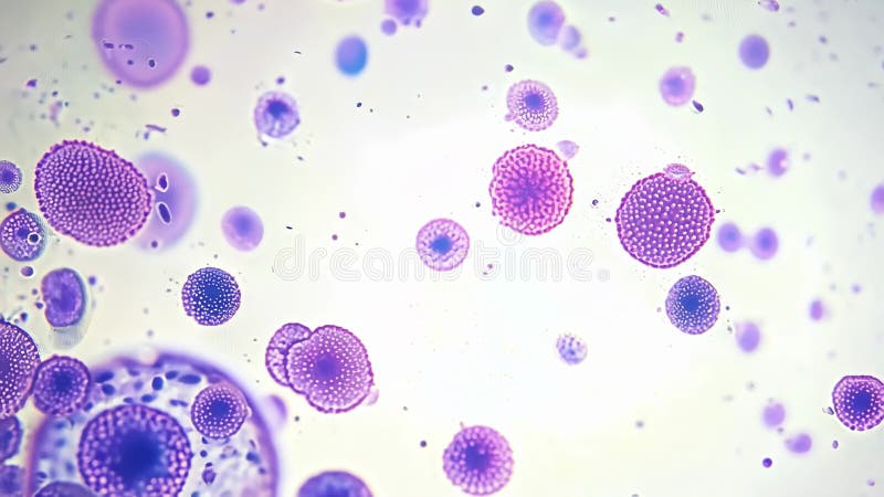 Microscopic View of Purple Cellular Structures on a Light Background ...