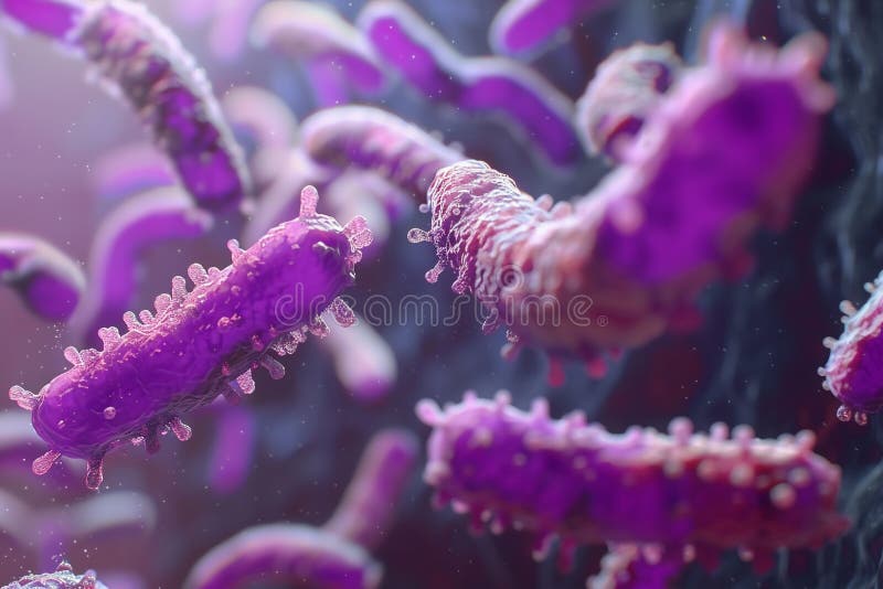 Microscopic View of Purple Rodshaped Bacteria Floating in a Dark ...