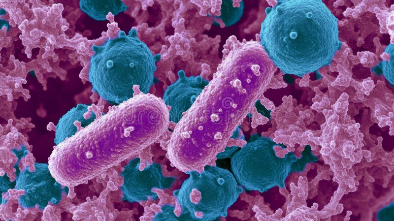 Microscopic View of Purple and Teal Bacteria Cells Stock Illustration ...