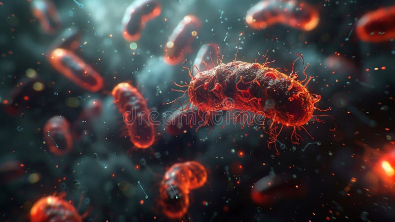 Microscopic View of Red Bacteria in a Dark Environment Stock Photo ...