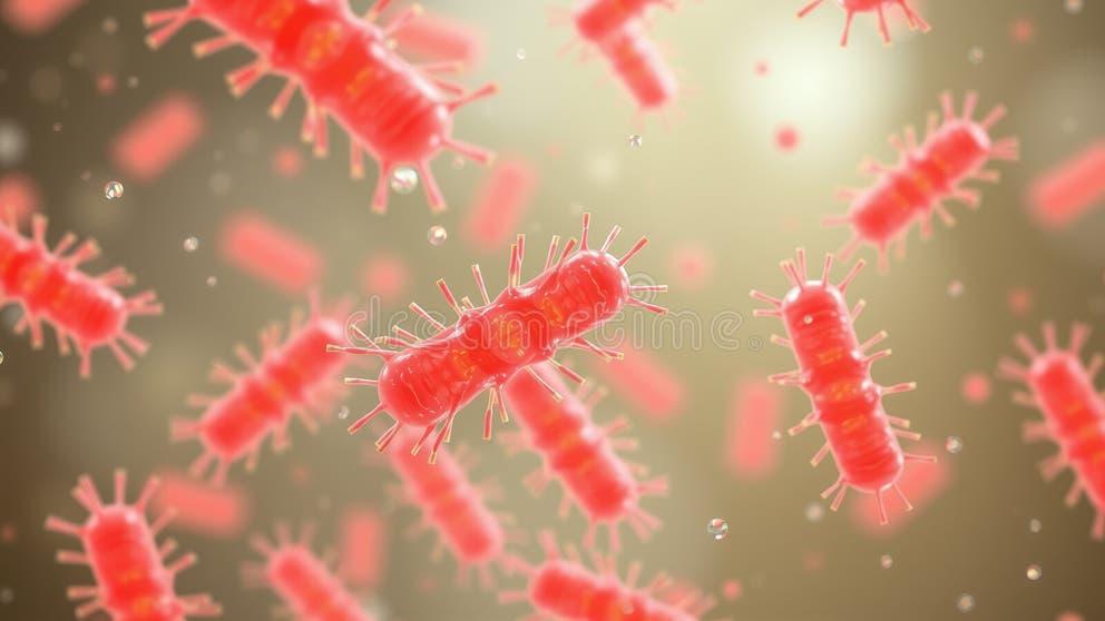 Microscopic View of Red Bacteria Floating in Brown Background Stock ...