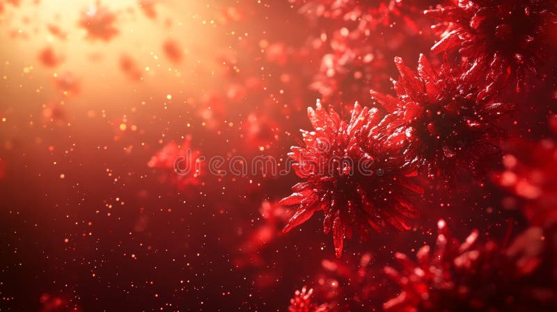 Microscopic View Red Bacteria, Viruses, Germs Floating on Cellular ...
