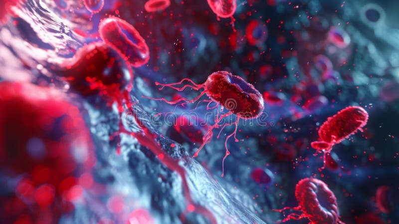 Red Blood Cells and Bacteria in Close Up Stock Image - Image of tissue ...