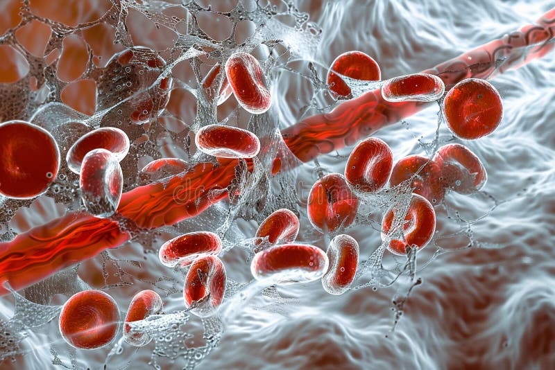 Microscopic View of Red Blood Cells Flowing through a Blood Vessel ...