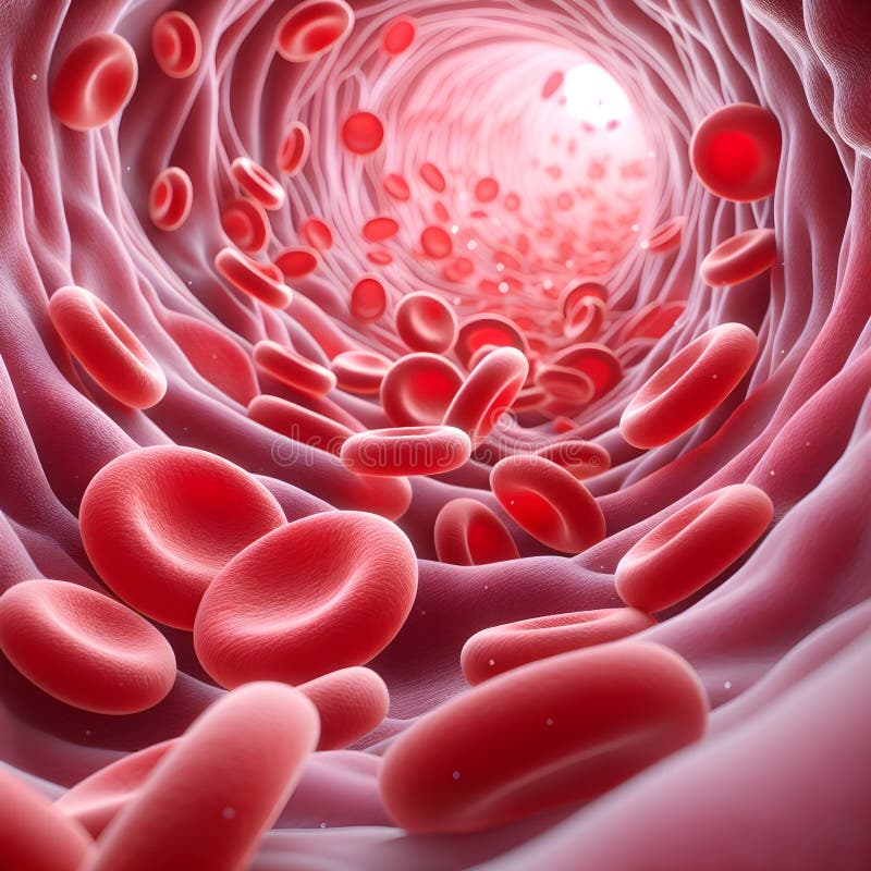 Microscopic View of Red Blood Cells Flowing through a Blood Vessel ...