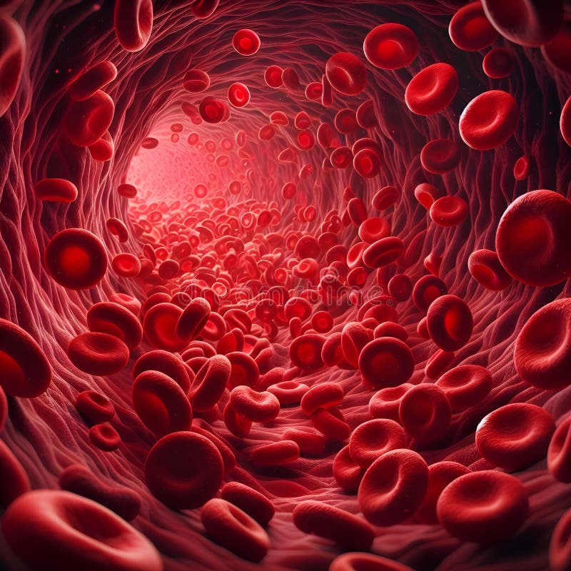 Microscopic View of Red Blood Cells Flowing through a Blood Vessel ...
