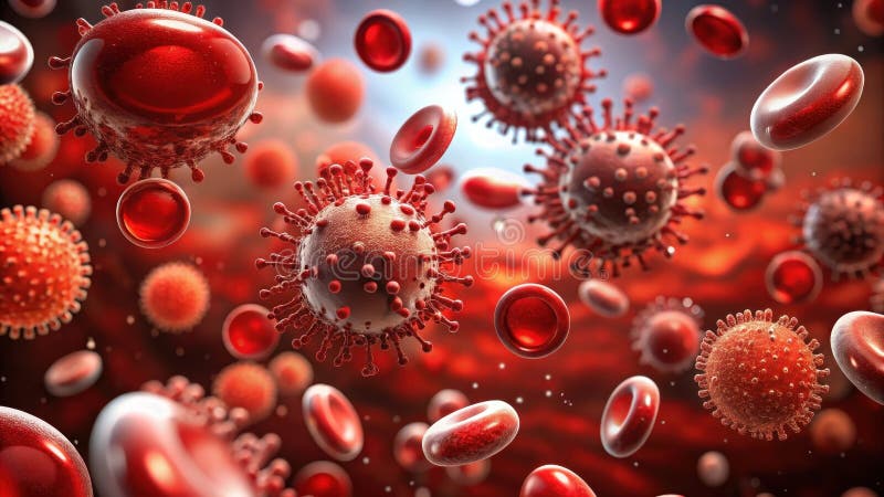 Microscopic View of Red Blood Cells and Viruses in the Circulatory ...