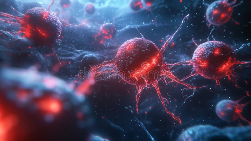 Microscopic View of Red Cancer Cells Dividing Rapidly Stock ...