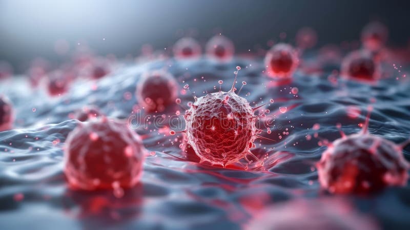 Microscopic View of Red Cells on a Blue Surface, Representing ...