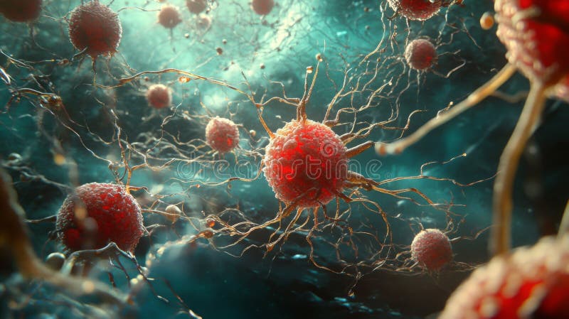 Microscopic View of Red Cells Interacting in Vibrant Cellular ...