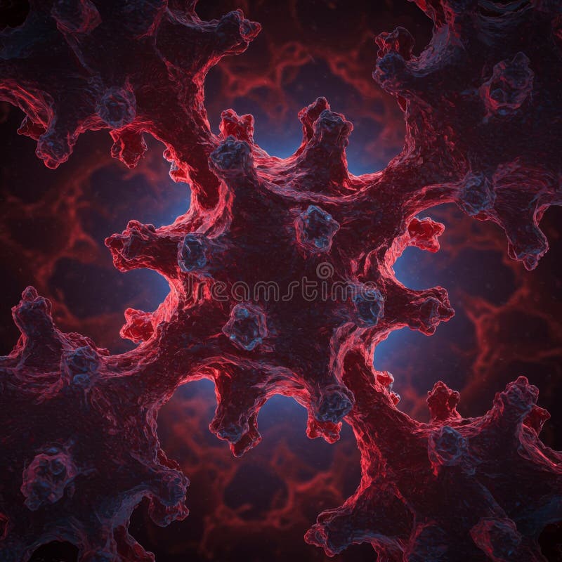 Microscopic View of a Red Glowing Cell Structure Stock Illustration ...