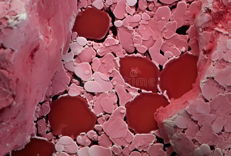 Microscopic View of Red Muscle Cells with Heart-Shaped Spots Stock ...