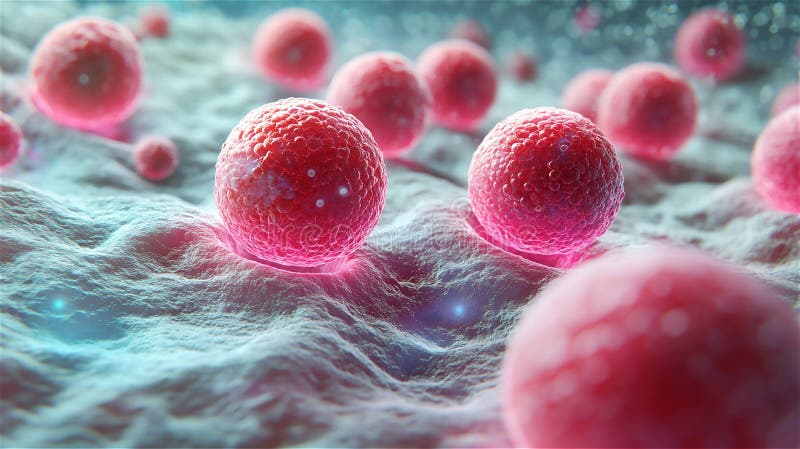 Microscopic View of a Red Round Small Organelle, Virus, Bacteria, and ...