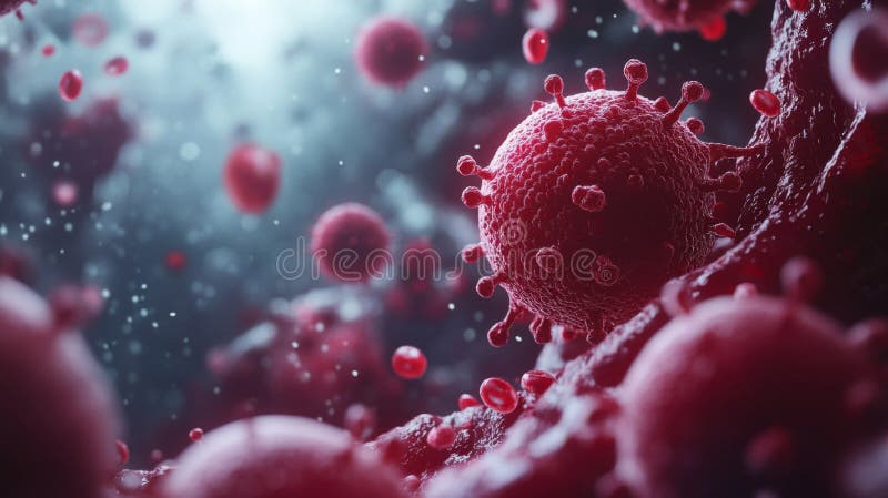 Microscopic View of a Red Virus in Blood Stock Illustration ...
