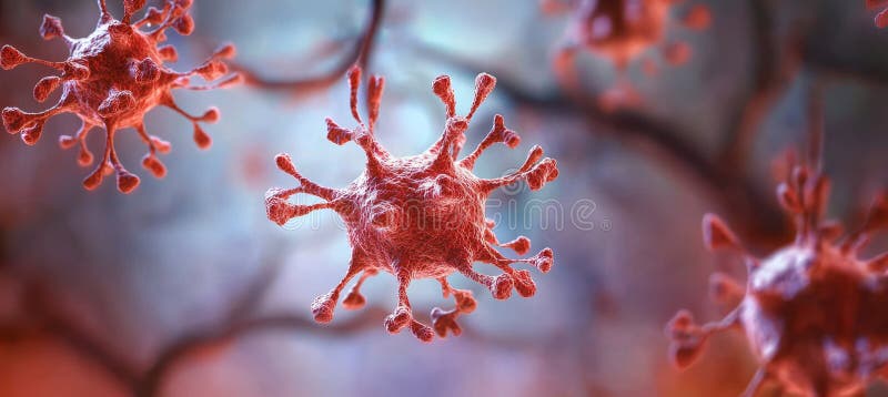 Microscopic View of Red Virus Cells, a Detailed 3D Render Showing ...