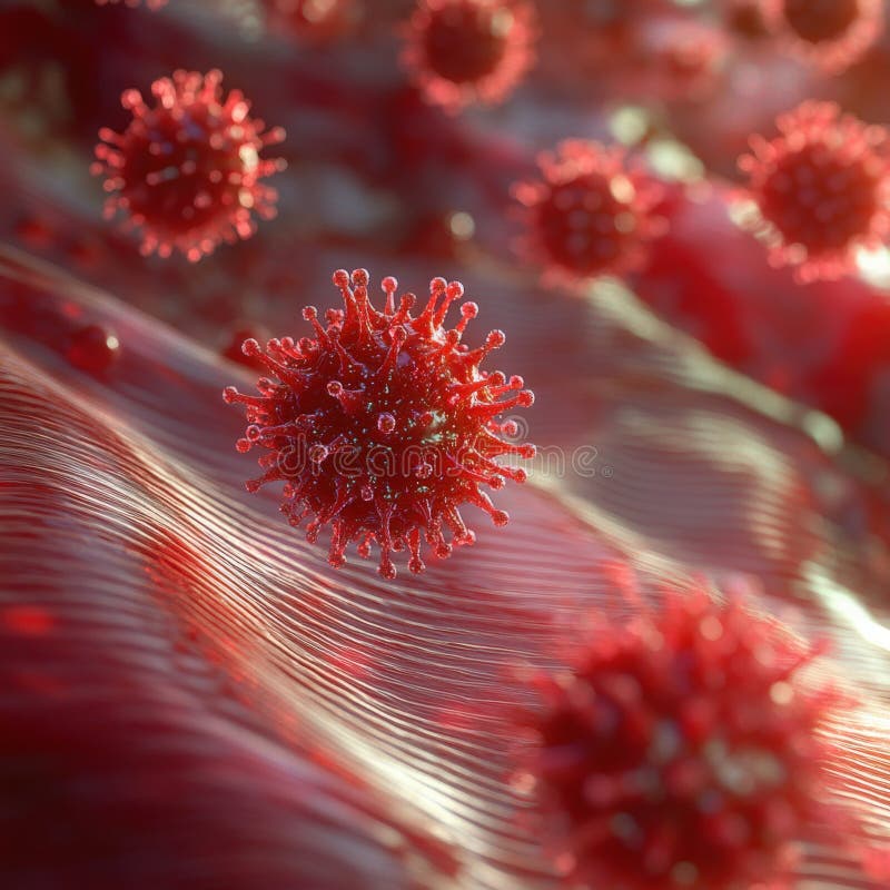 Microscopic Red Viruses on Textured Surface Detailed 3D Medical ...