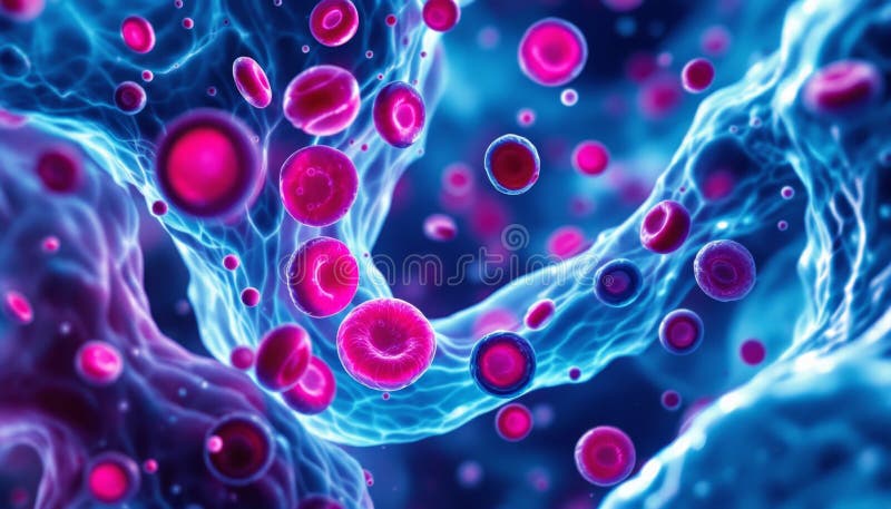 Microscopic View of Red and White Blood Cells Inside a Bloodstream ...