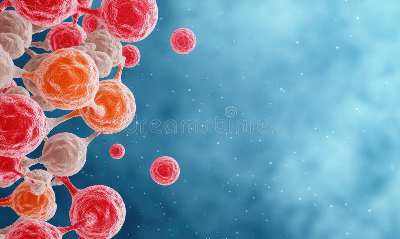 Microscopic View of Red and White Cells Against a Blue Background ...