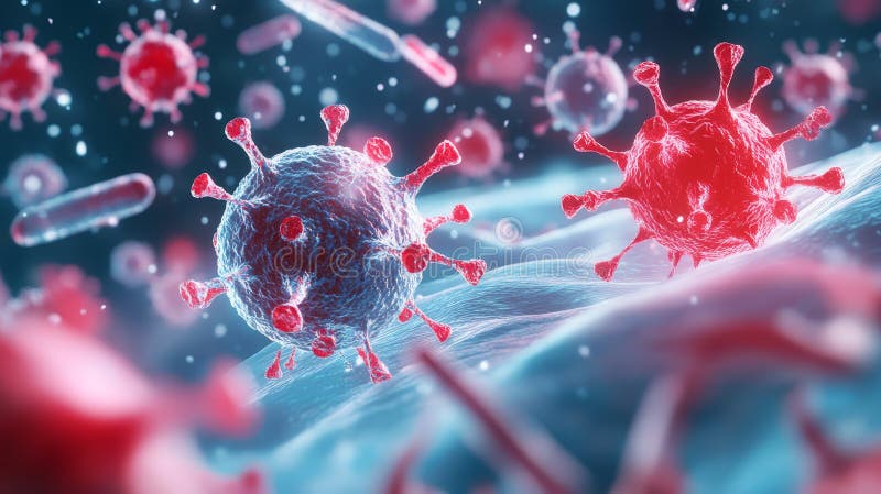 Microscopic View of Red and White Viruses, a Detailed Illustration of ...