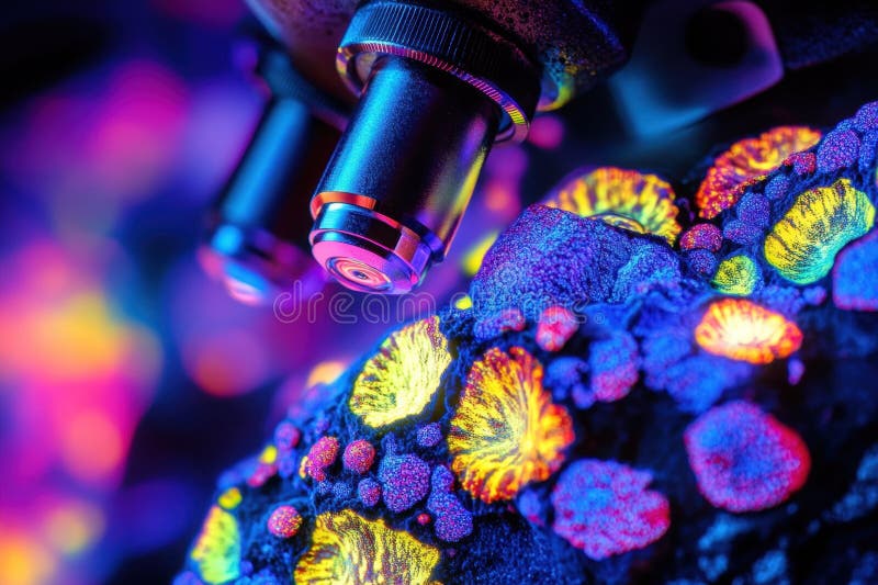 Microscopic View Revealing Colorful Coral Structures Illuminated by ...