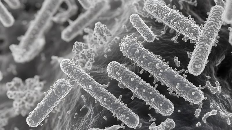 Microscopic View of Rod-Shaped Bacteria in a Colony Close-up 3D Render ...