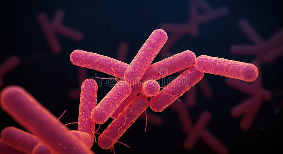 Microscopic View of Rod-Shaped Bacteria: a 3D Render of Pink Bacilli ...