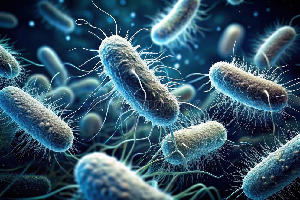 Microscopic View of Rod-shaped Bacteria with Flagella, a Detailed ...