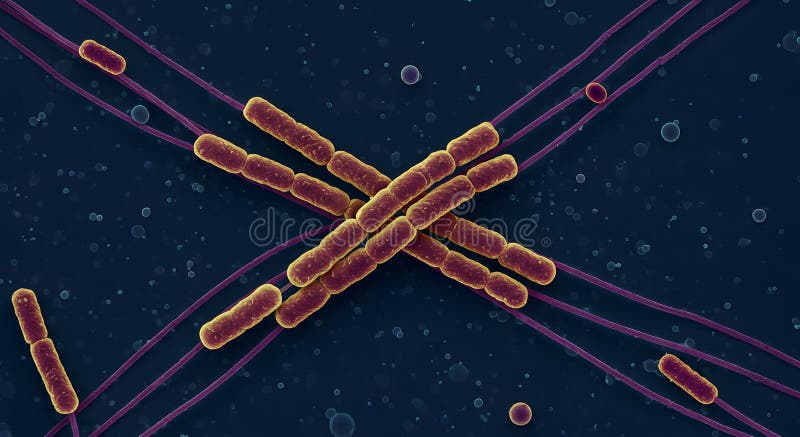 Microscopic View of Rod-Shaped Bacteria Intertwined on Filamentous ...